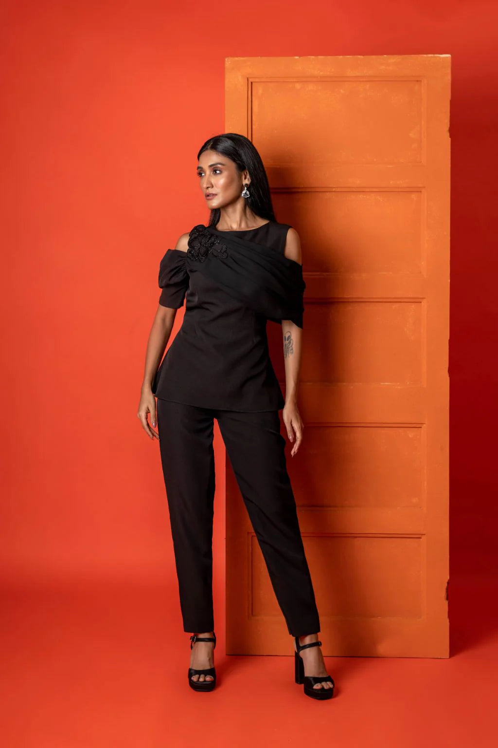 Cold Shoulder Puffed Sleeve Top With Embrroidery – AJILIYAA